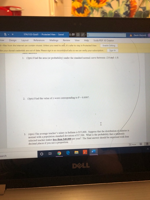 Solved De Vecot 8 . STA2122- 5. Protected ViewSaved 1 waw | Chegg.com