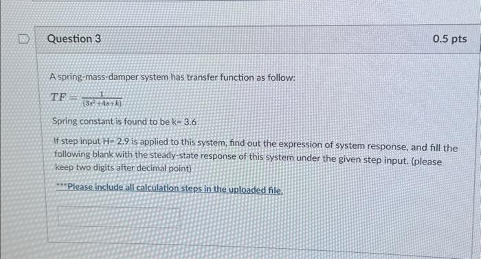 Solved A spring-mass-damper system has transfer function as | Chegg.com