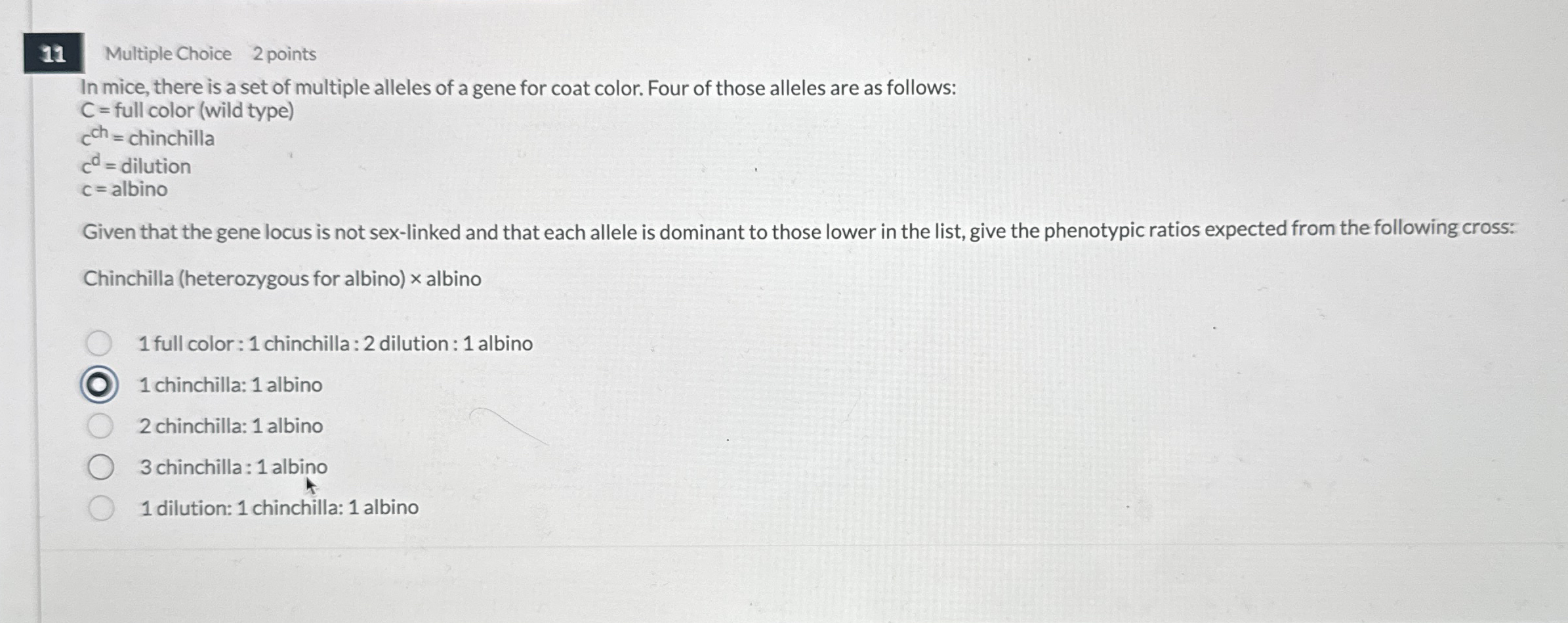 Solved 11Multiple Choice2 ﻿pointsIn mice, there is a set of | Chegg.com