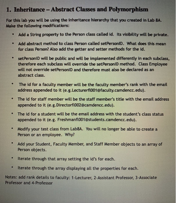 Solved 1. Inheritance - Abstract Classes and Polymorphism | Chegg.com