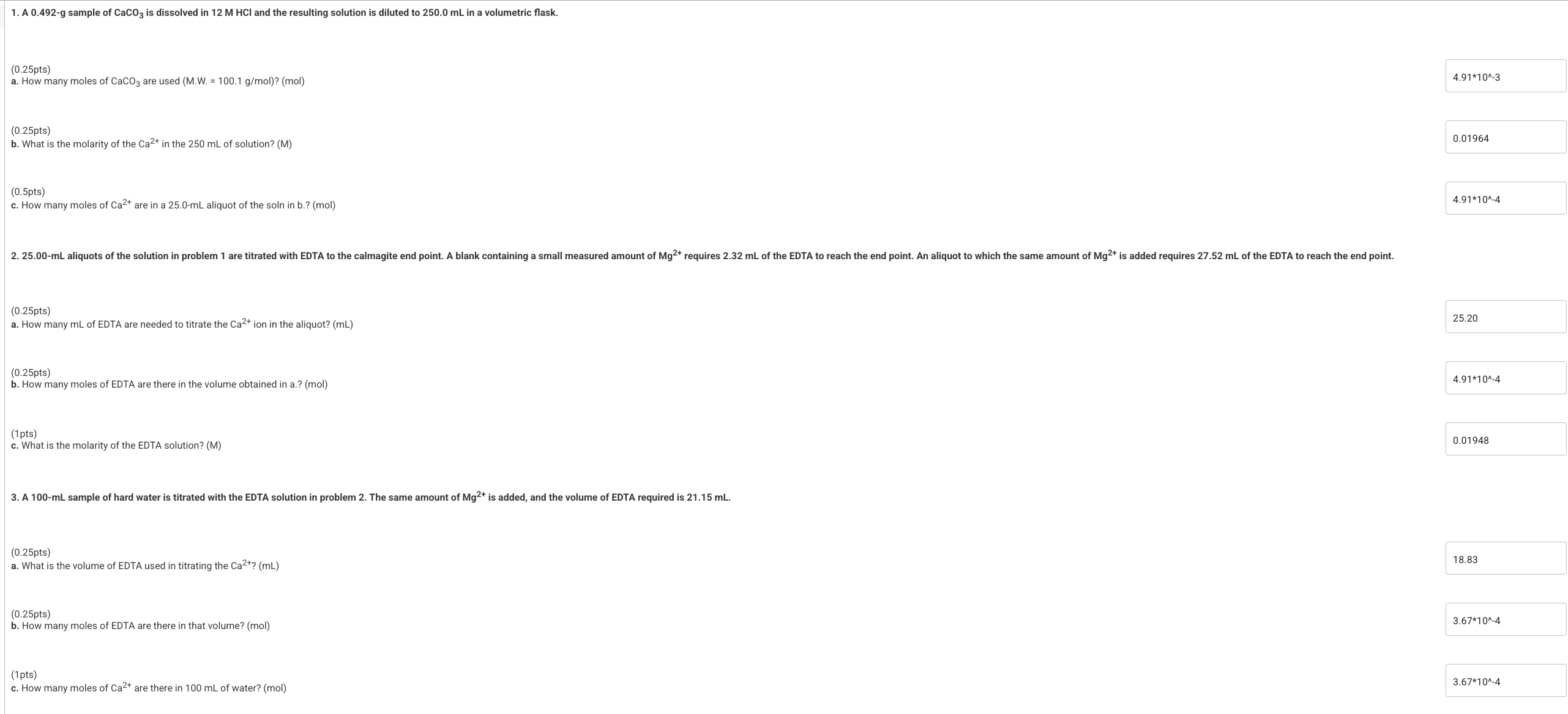 Solved please check my ﻿work!A 0.492-g ﻿sample of CaCO3 is | Chegg.com