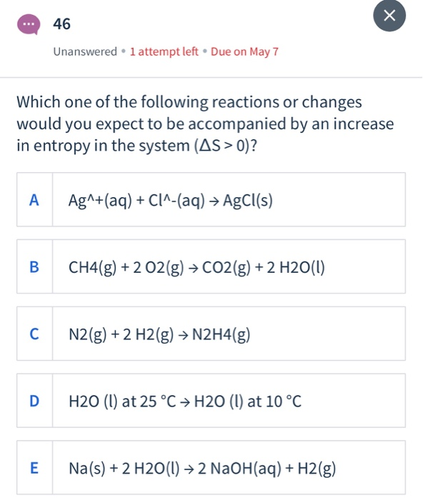 Solved Х 45 Unanswered 1 attempt left. Due on May 7 Bi(OH)3 | Chegg.com