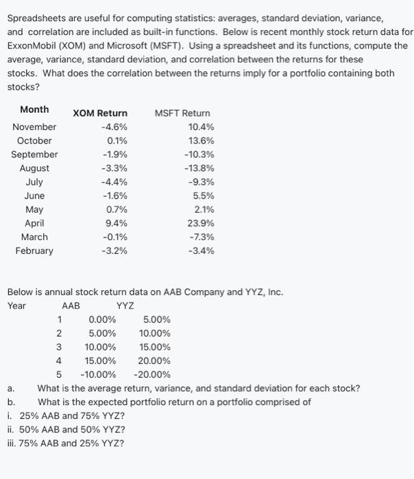 Solved Spreadsheets are useful for computing statistics: | Chegg.com