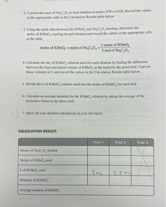 Solved 1. Calculate the mass of each Na2C2O4 sample used by | Chegg.com