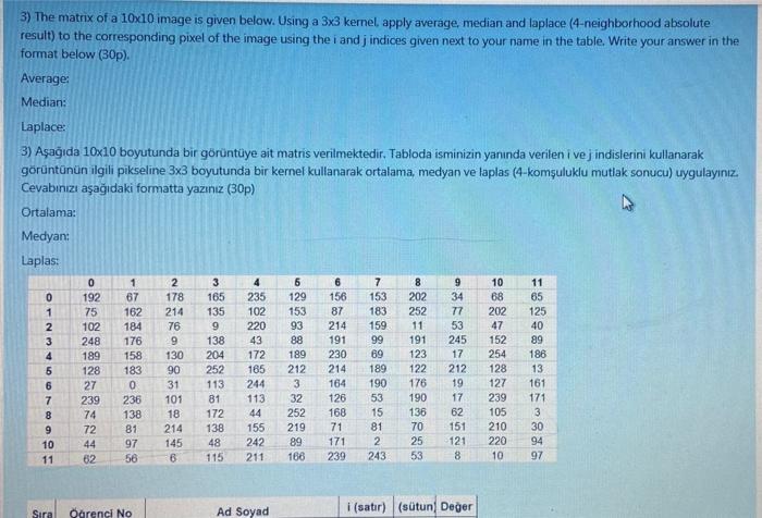 Solved 3) The matrix of a 10x10 image is given below. Using | Chegg.com
