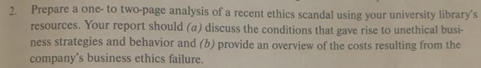 Solved 2. Prepare a one-to two-page analysis of a recent | Chegg.com