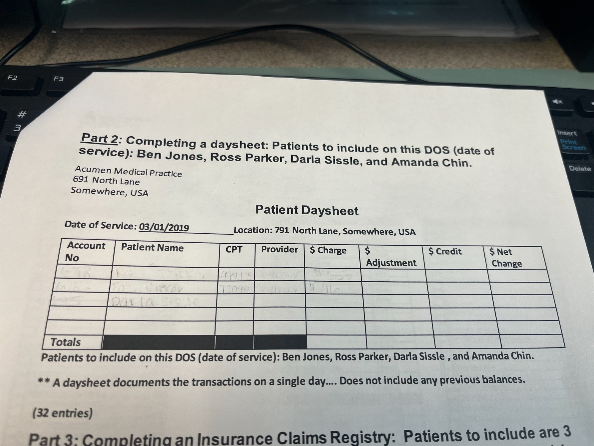 Solved how to fill out a medical day sheet Part 2: | Chegg.com