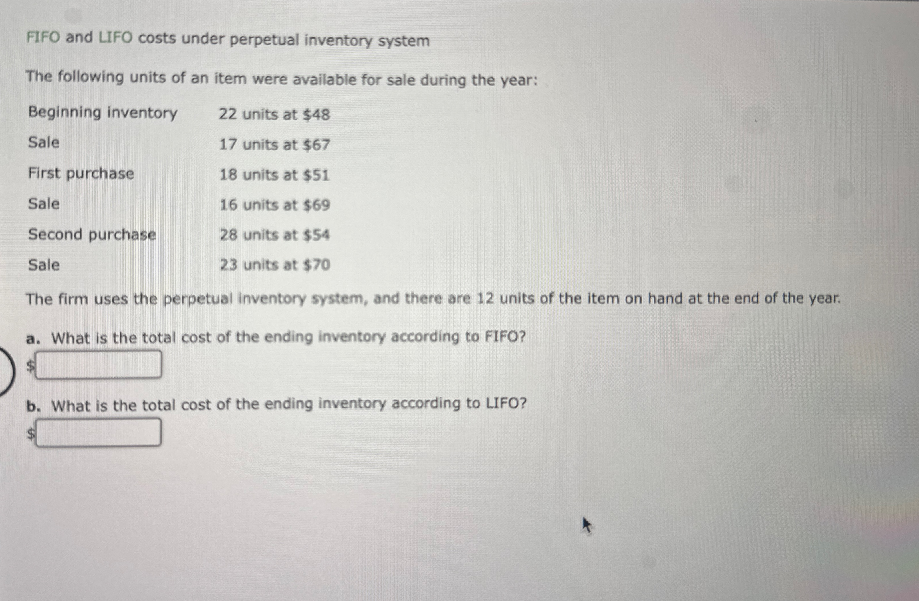 Solved FIFO and LIFO costs under perpetual inventory | Chegg.com