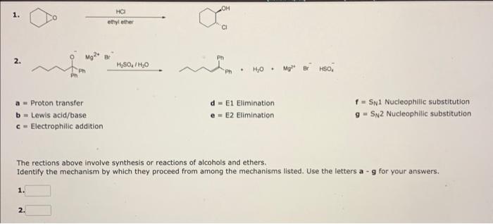 Solved 1. 2. a2 Proton transfer d = E1 Elimination f=SN1 | Chegg.com