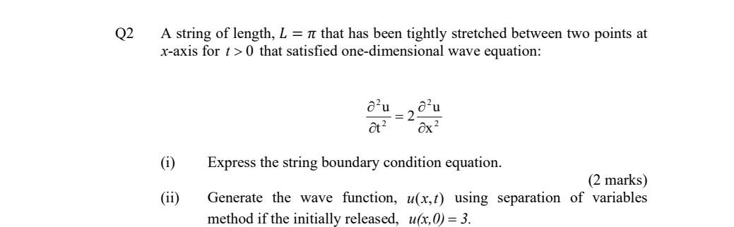 Solved Q2 A string of length, L = n that has been tightly | Chegg.com