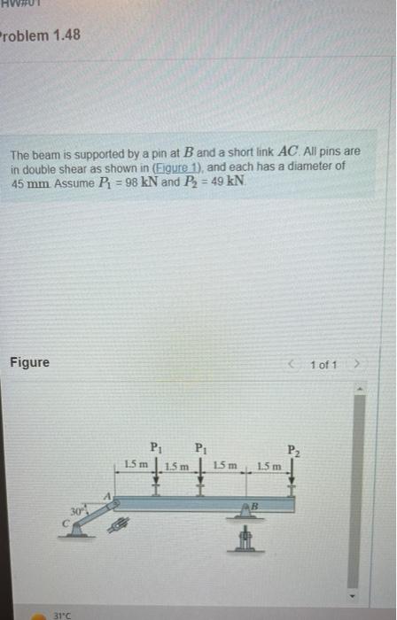 Solved The beam is supported by a pin at B and a short link | Chegg.com
