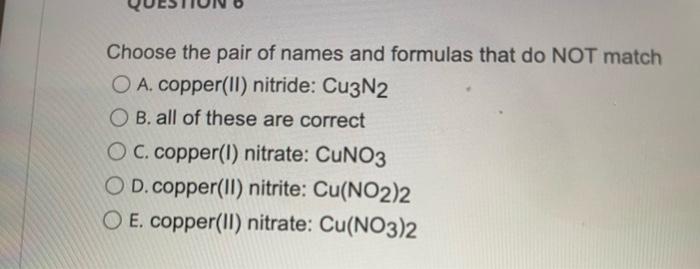 Solved Choose the pair of names and formulas that do NOT | Chegg.com