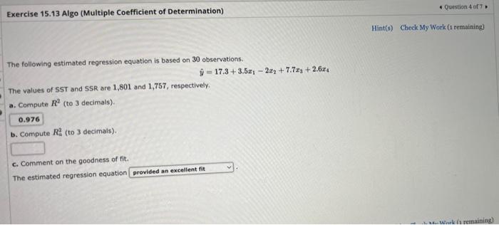Solved Hint(s) Check My Work ( 1 remaining) Dobservations. | Chegg.com