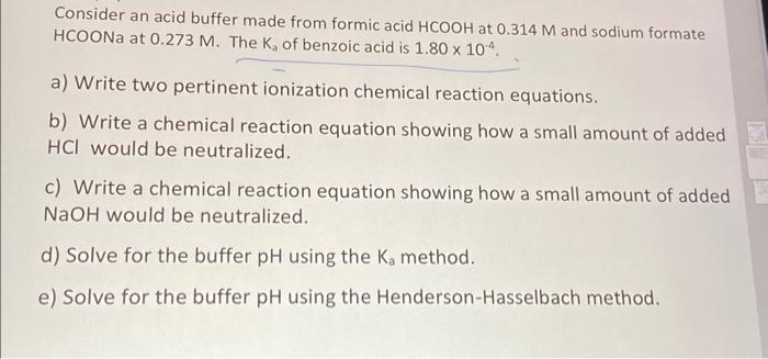 Solved Consider an acid buffer made from formic acid HCOOH | Chegg.com