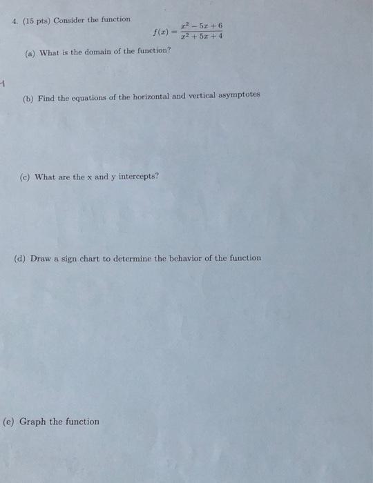 Solved 4. (15 pts) Consider the function f(x)=x2+5x+4x2−5x+6 | Chegg.com
