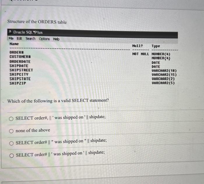 Solved Structure of the ORDERS table Which of the following | Chegg.com