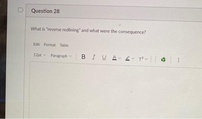 Solved What is "reverse redlining" and what were the | Chegg.com