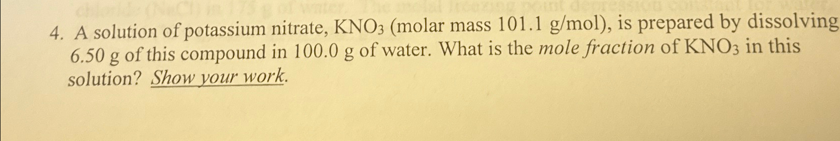 Solved A solution of potassium nitrate, KNO3 (molar mass | Chegg.com