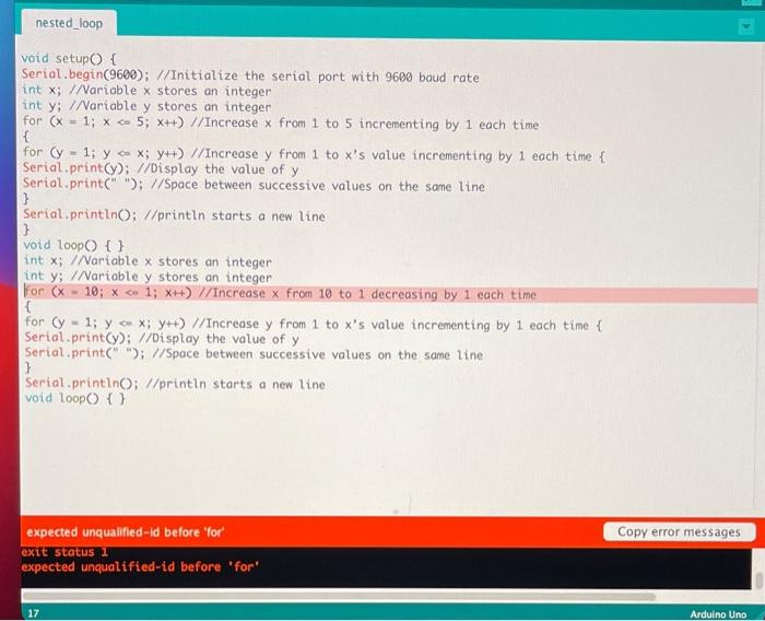 Solved Im Trying To Create A Nested Loop In Arduino But Im