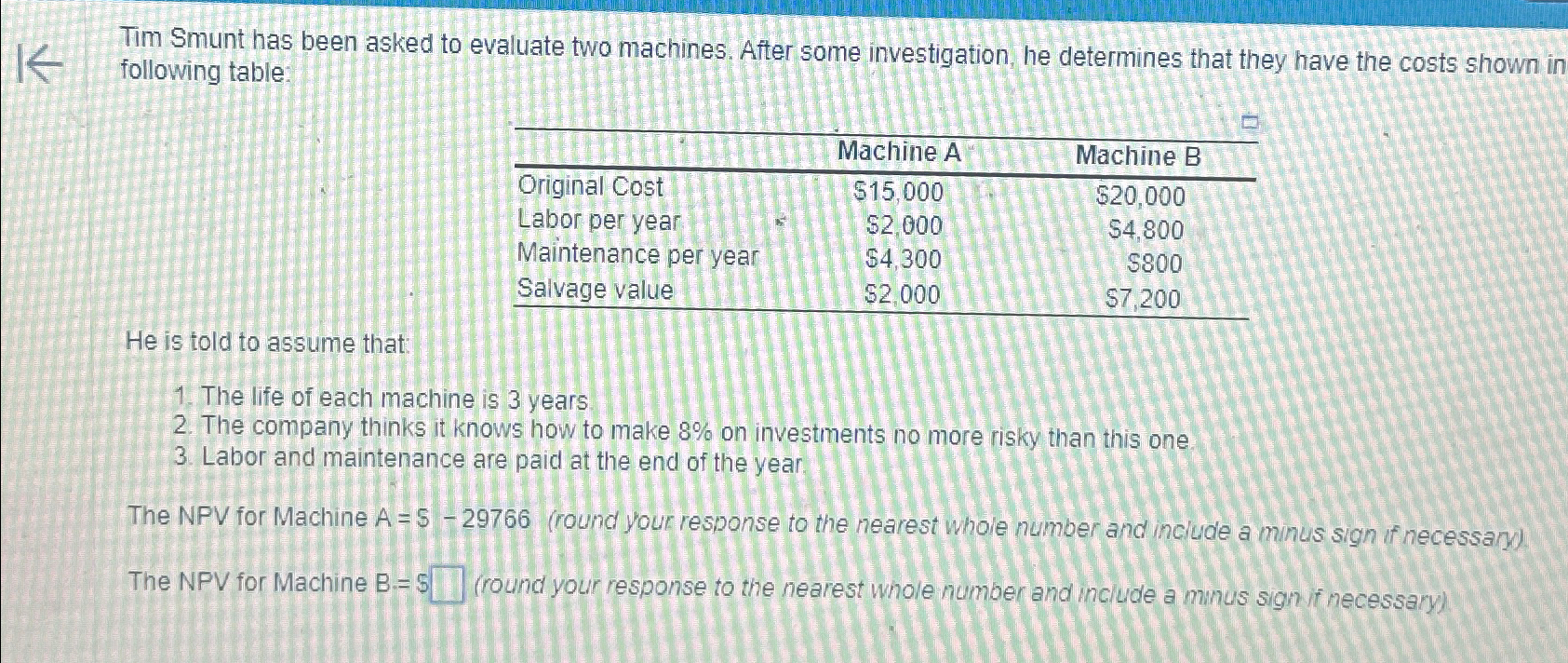 Solved Tim Smunt has been asked to evaluate two machines. | Chegg.com