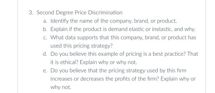 Solved 3. Second Degree Price Discrimination a. Identify the | Chegg.com