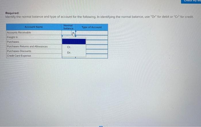 Solved check my wo Required: Identify the normal balance and | Chegg.com Solved check my wo Required: Identify the normal balance and | Chegg.com