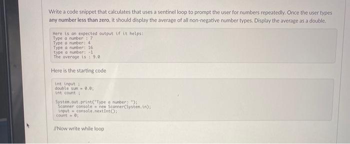 Solved Write a code snippet that calculates that uses a | Chegg.com