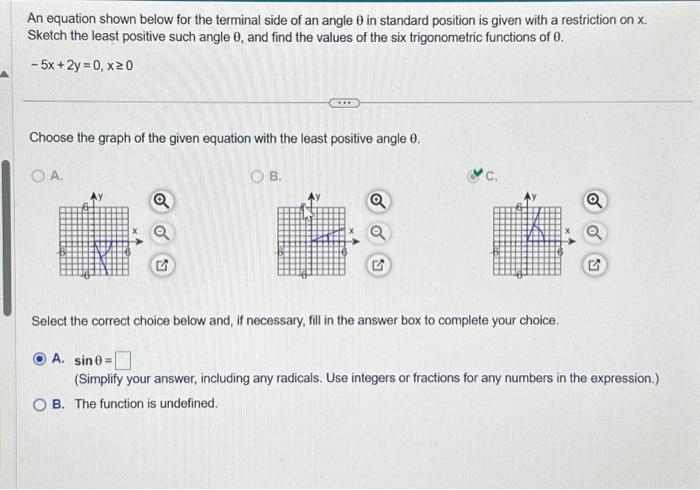 Solved An equation shown below for the terminal side of an | Chegg.com