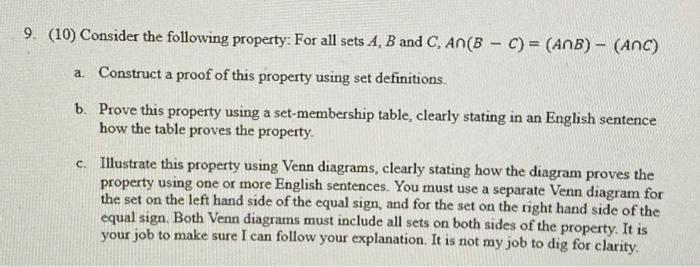 Solved 9. (10) Consider the following property: For all sets | Chegg.com