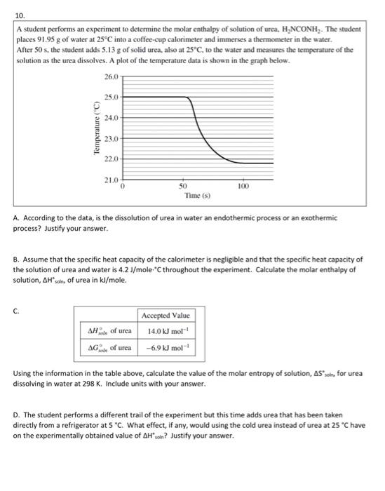 Solved 10. A student performs an experiment to determine the | Chegg.com