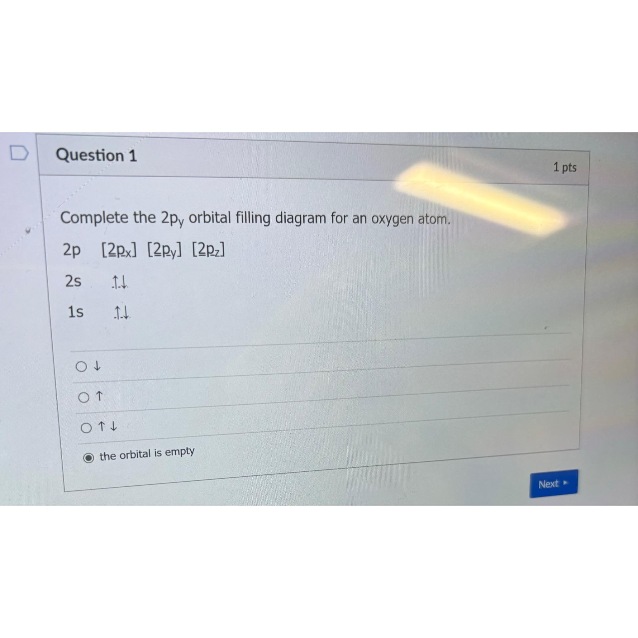 Solved Question 11ptsComplete the 2py ﻿orbital filling | Chegg.com