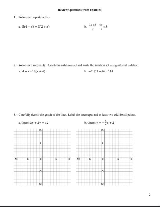Solved Review Questions from Exam \#1 1. Solve each equation | Chegg.com