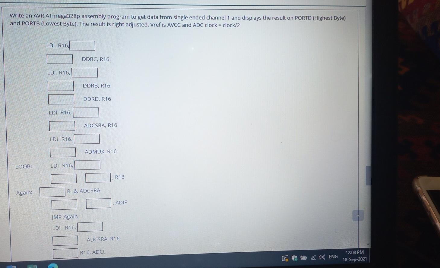 Solved Write an AVR ATmega328p assembly program to get data | Chegg.com