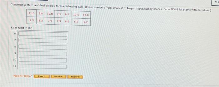 Construct a stem-and-leaf display for the following | Chegg.com