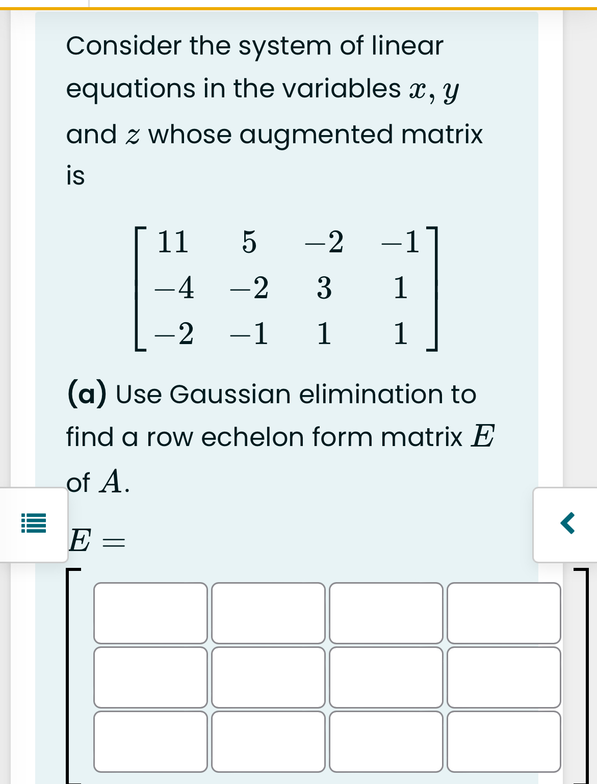 Solved Consider the system of linear equations in the | Chegg.com