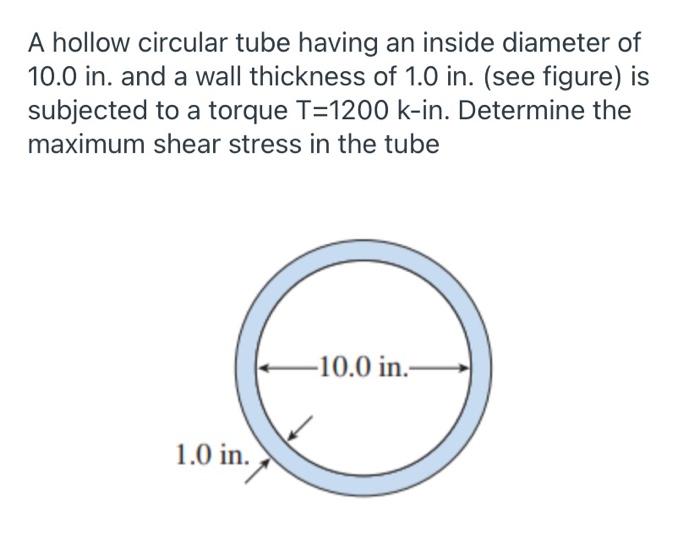 Solved A hollow circular tube having an inside diameter of | Chegg.com