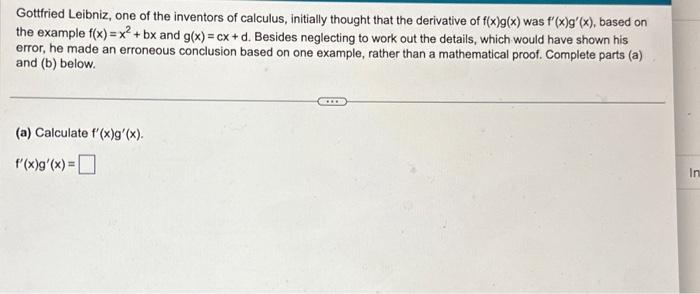 Solved Gottfried Leibniz, one of the inventors of calculus, | Chegg.com