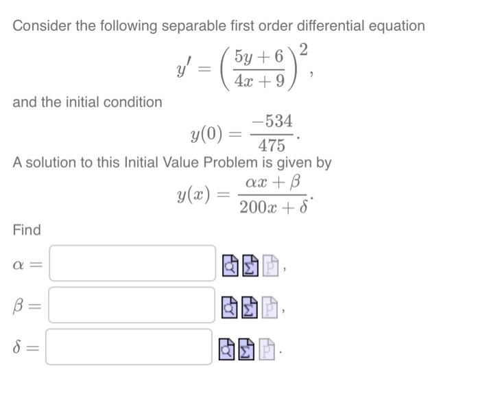 Solved Consider The Following Separable First Order