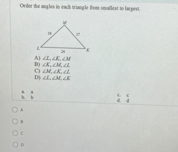Solved Order the angles in each triangle from smallest to | Chegg.com
