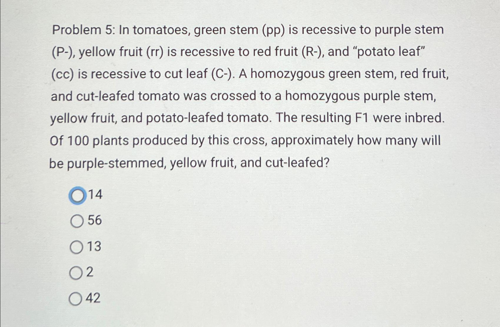 Solved Problem 5: In tomatoes, green stem (pp) ﻿is recessive | Chegg.com