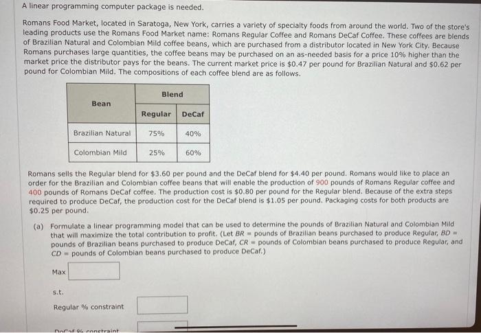 Solved A linear programming computer package is needed. | Chegg.com