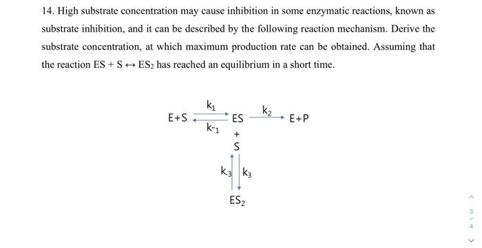Solved 14. High substrate concentration may cause inhibition | Chegg.com