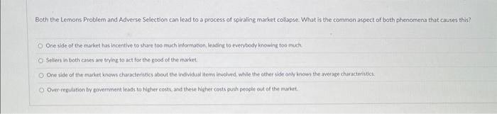 Solved Both the Lemons Problem and Adverse Selection can | Chegg.com