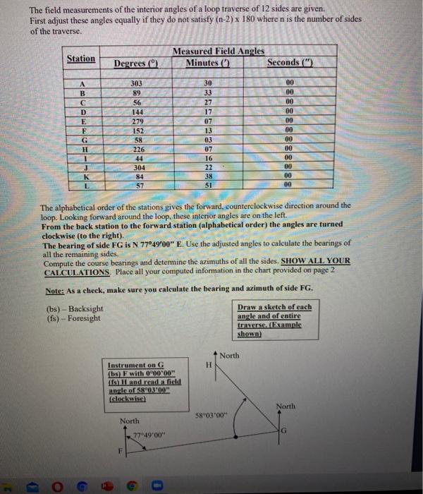 Solved The field measurements of the interior angles of a | Chegg.com