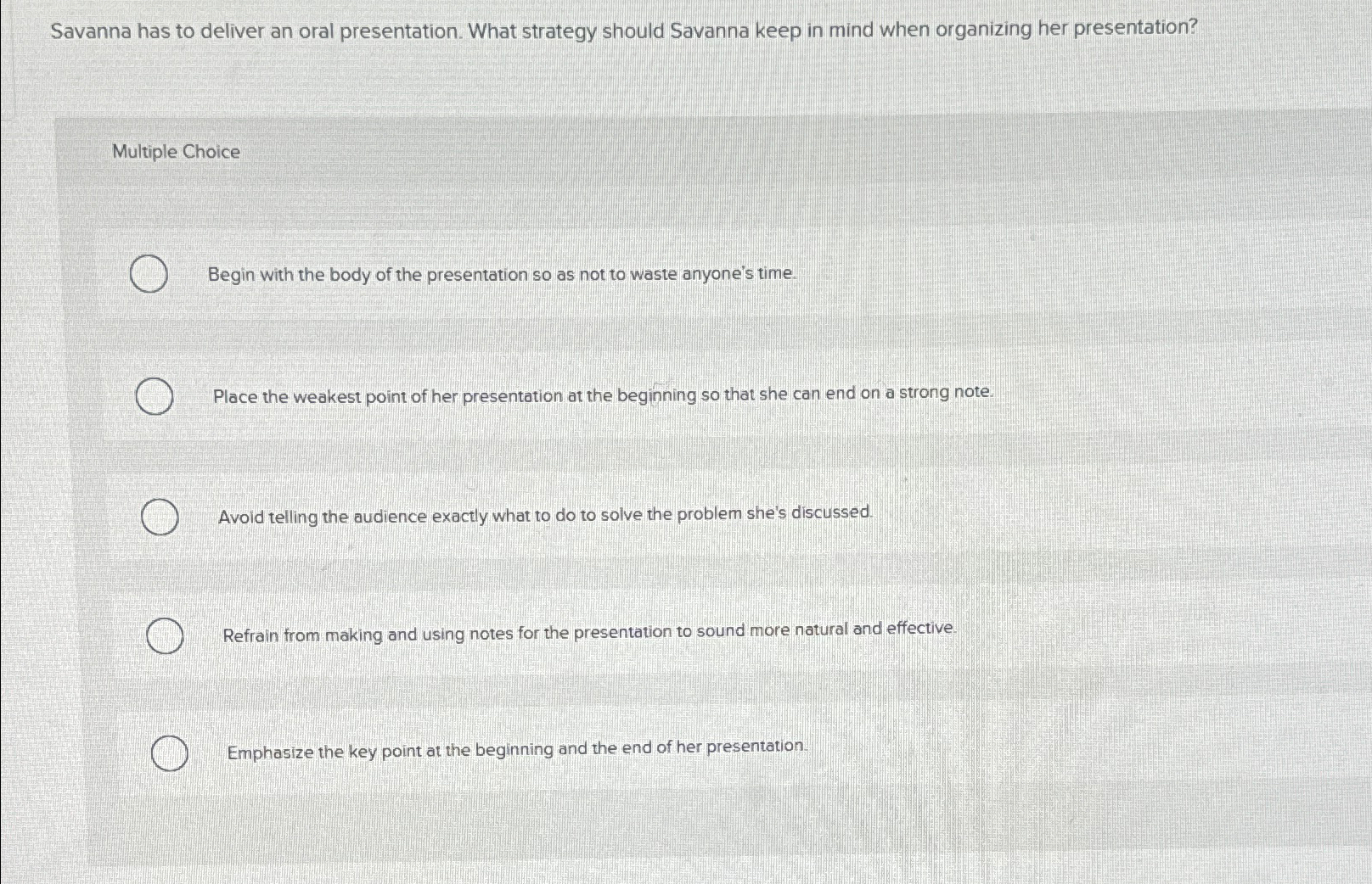 Solved Savanna has to deliver an oral presentation. What | Chegg.com