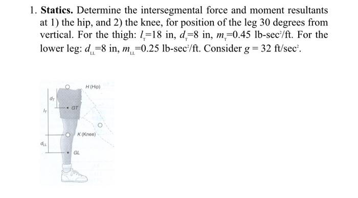 Solved 1. Statics. Determine the intersegmental force and | Chegg.com