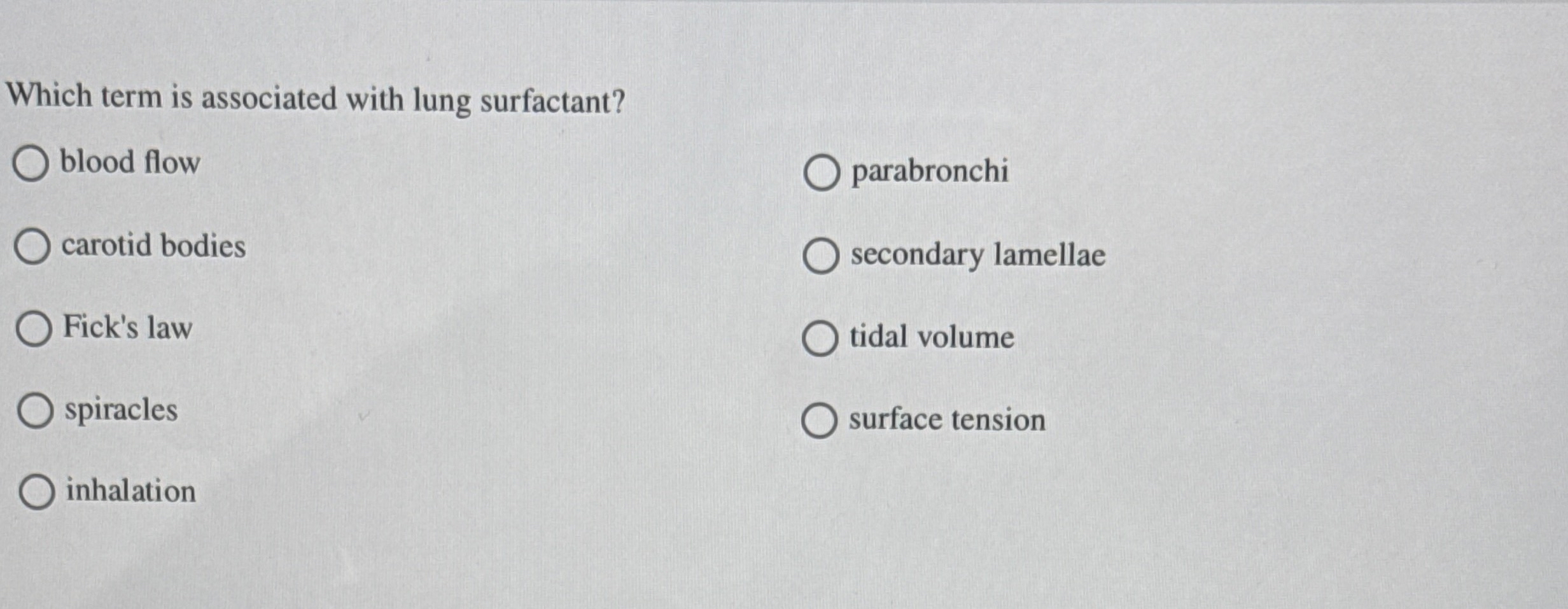 Solved Which term is associated with lung surfactant?blood | Chegg.com