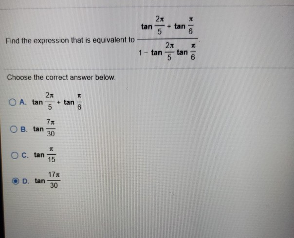 Solved tan + tan a Find the expression that is equivalent to | Chegg.com