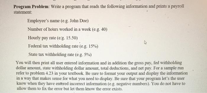 Solved Program Problem: Write a program that reads the | Chegg.com