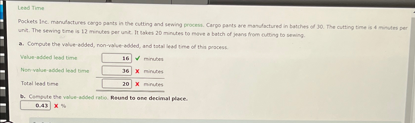 Solved Lead TimePockets Inc. manufactures cargo pants in the | Chegg.com